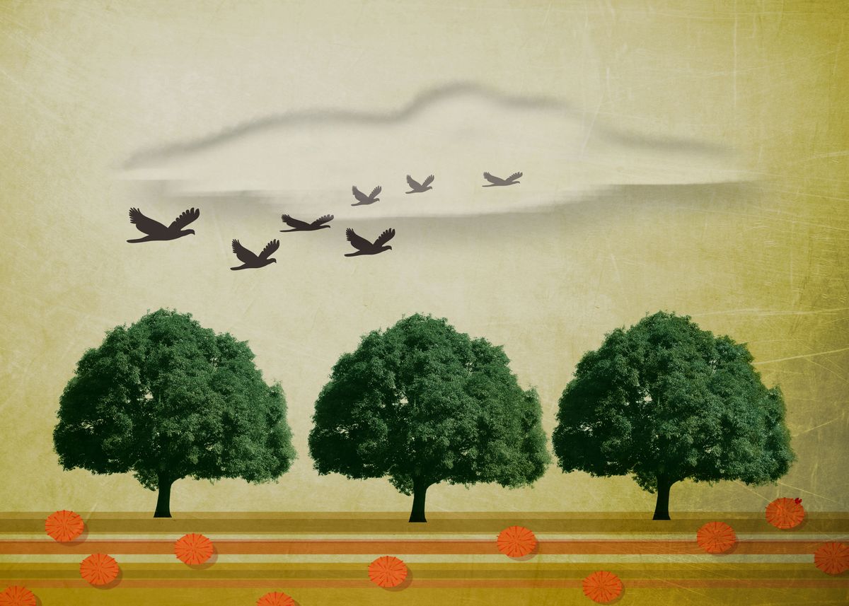 'digital trees with birds' Poster, picture, metal print, paint by ...