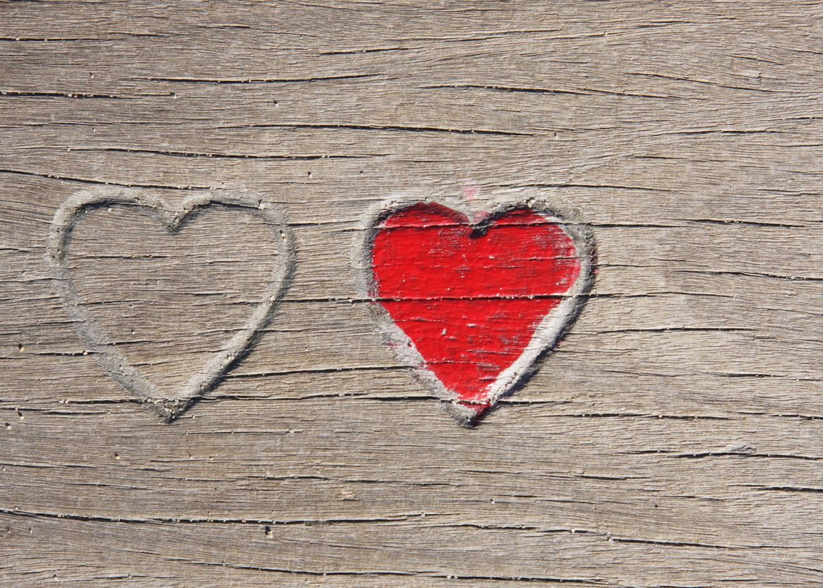 'Two Hearts on Wood' Poster, picture, metal print, paint by Brooke T ...