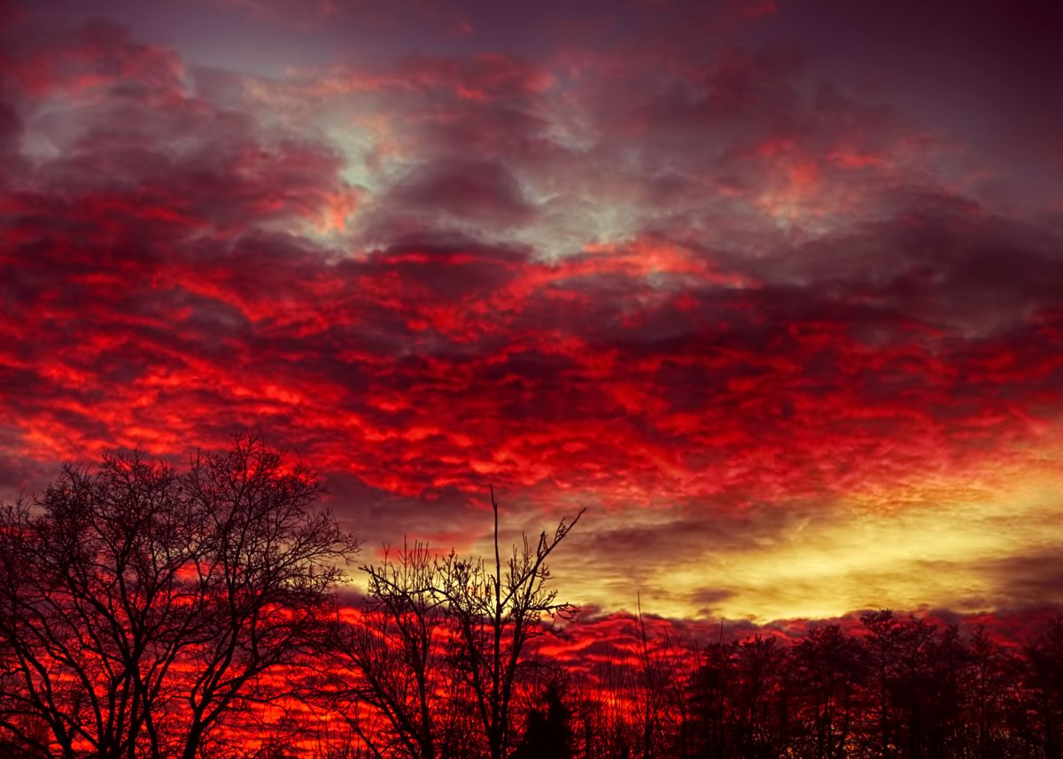'Crimson sky with red dramatic clouds. Sky on fire.' Poster by Dhwee ...