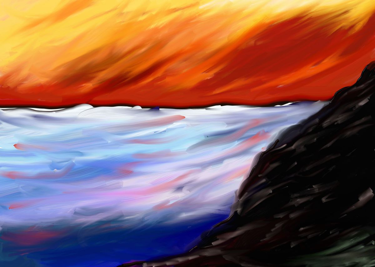 'A fiery sky is drowning in the shining waters of the se ... ' Poster ...