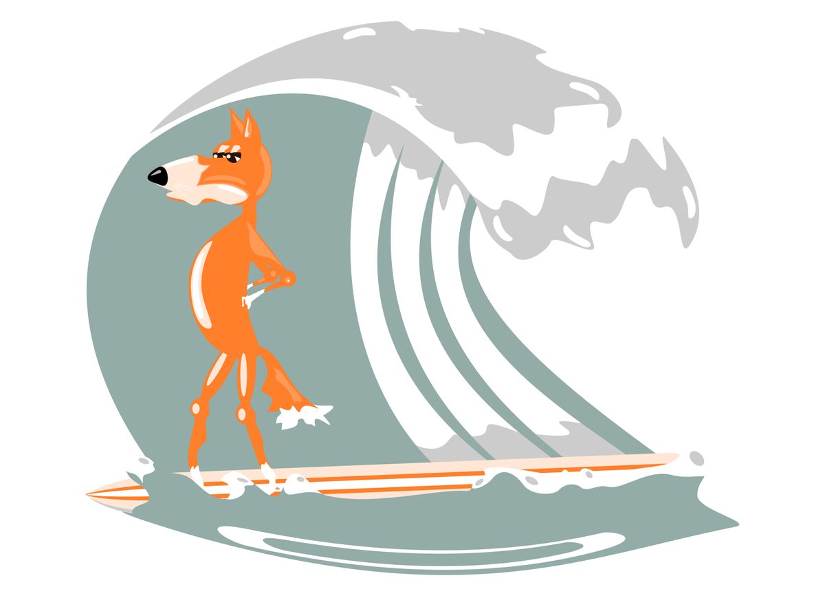 'Fox Surfing. A cute, orange fox on a surfboard, talking ... ' Poster ...