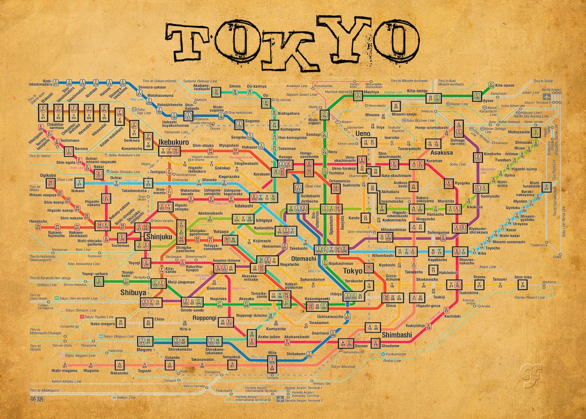 'Tokyo Metro vintage looking map' Poster, picture, metal print, paint ...