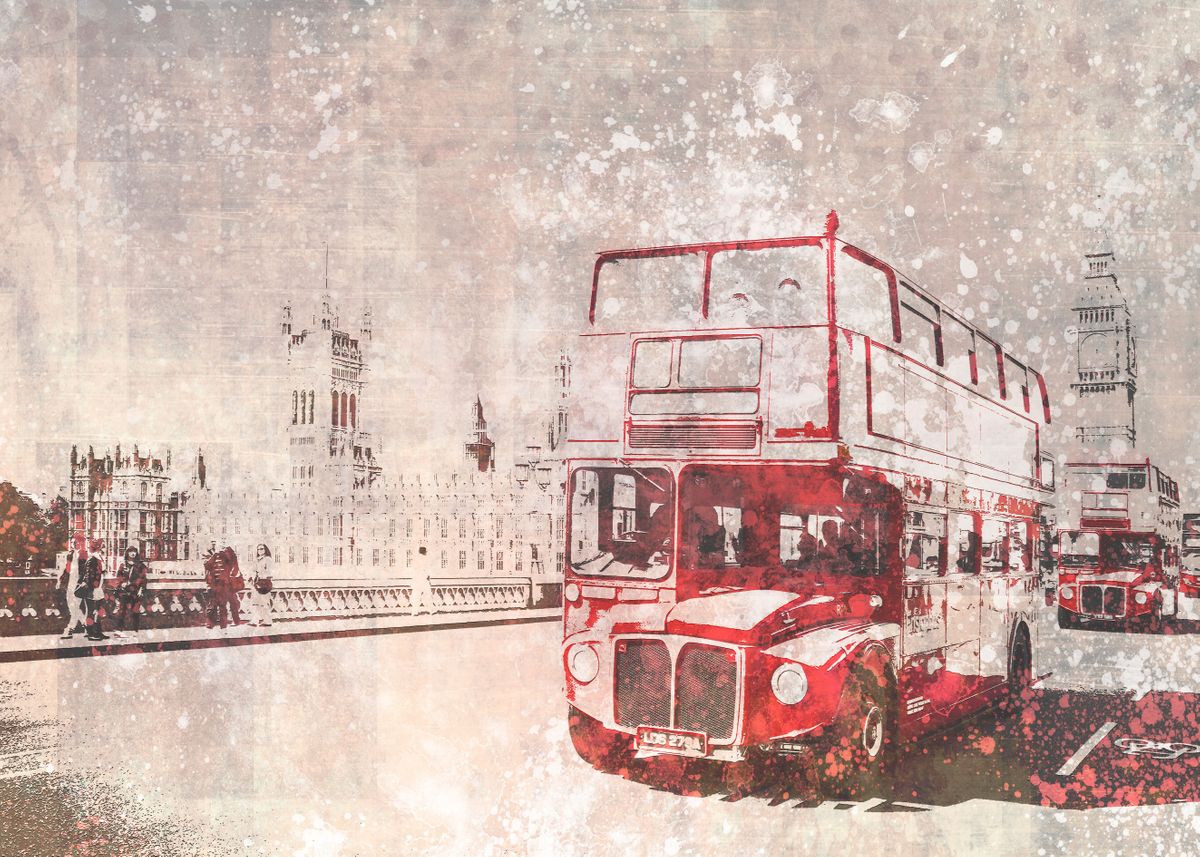 'Digital Art LONDON Red Bus' Poster, picture, metal print, paint by ...