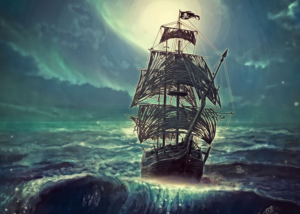 'Pirate Ghost Ship' Poster, picture, metal print, paint by Eva Nev ...