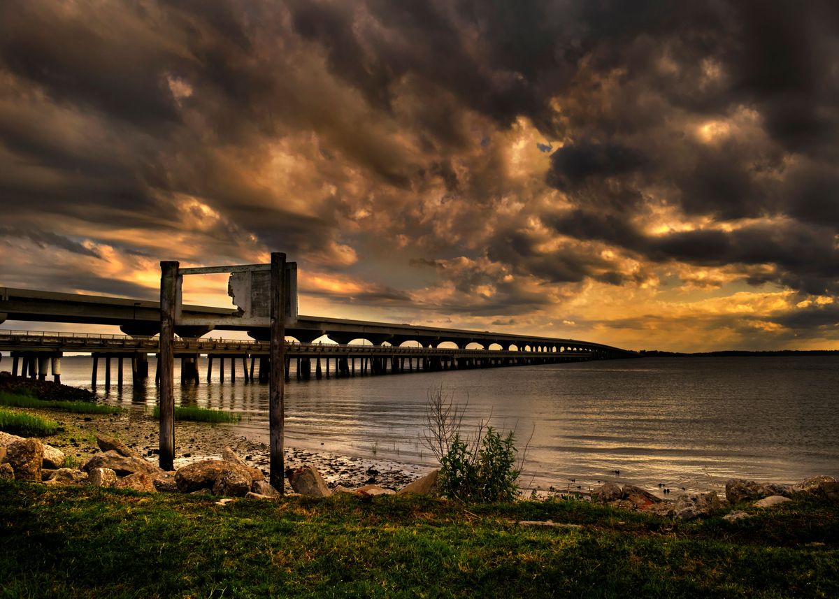 'Cloudy day over Broad River Bridge' Poster, picture, metal print ...
