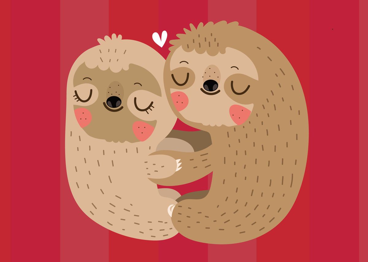 'Cute sloths love illustration' Poster, picture, metal print, paint by ...