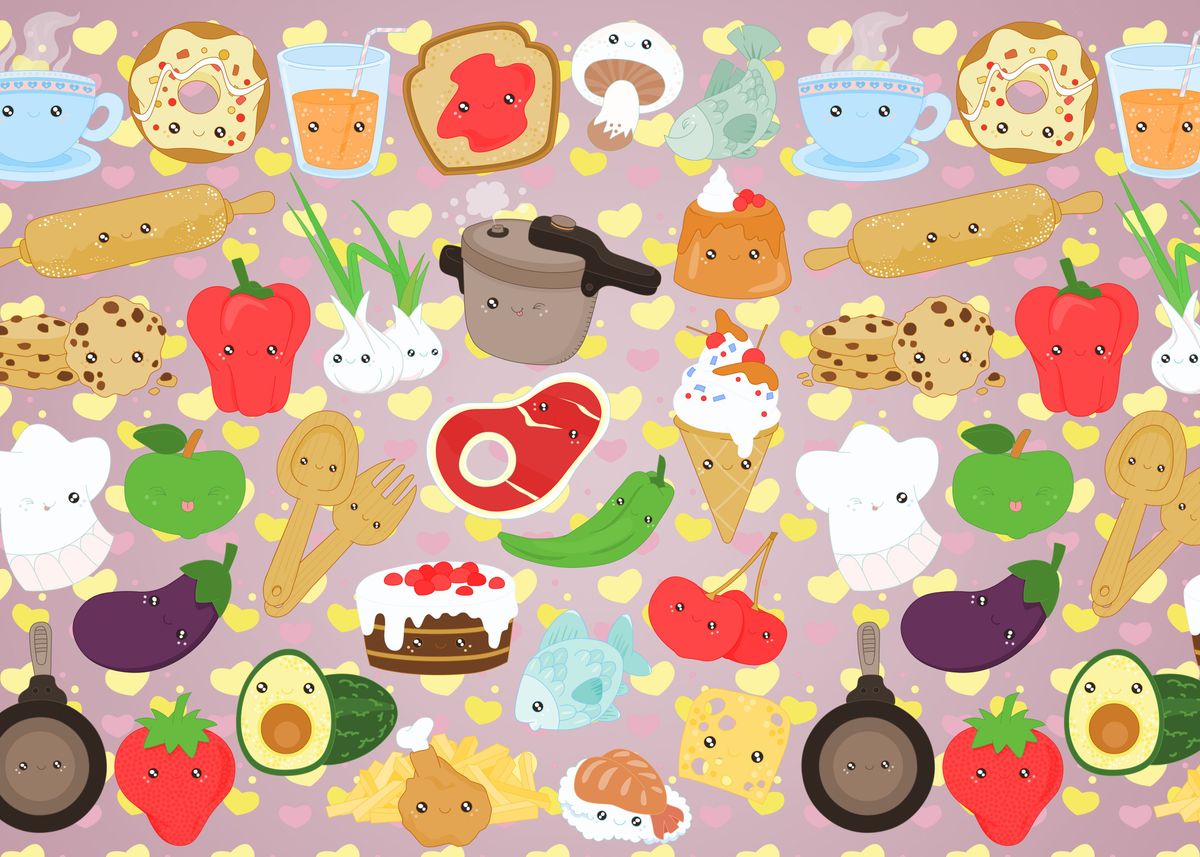 'Cute Food' Poster, picture, metal print, paint by Losdibujosde ...