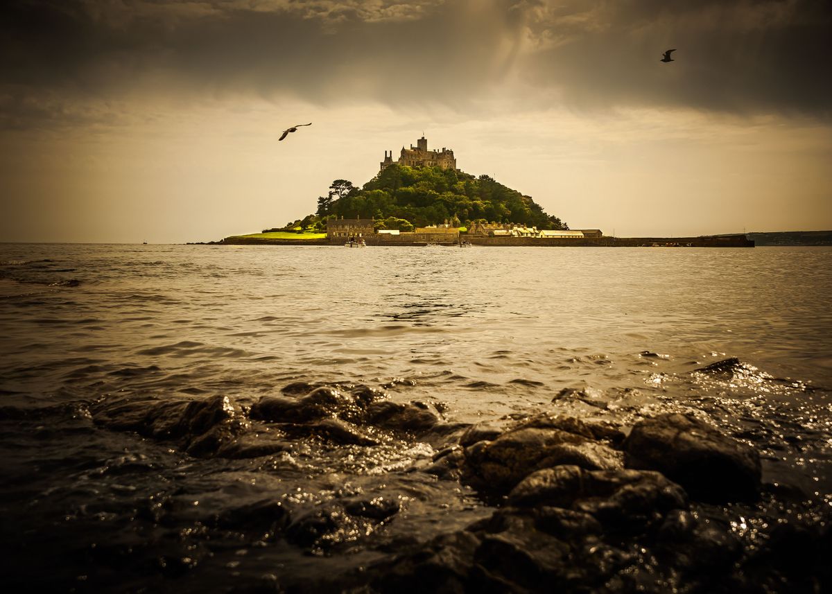 'St Michael's Mount, meaning 'hoar rock in woodland', al ... ' Poster ...
