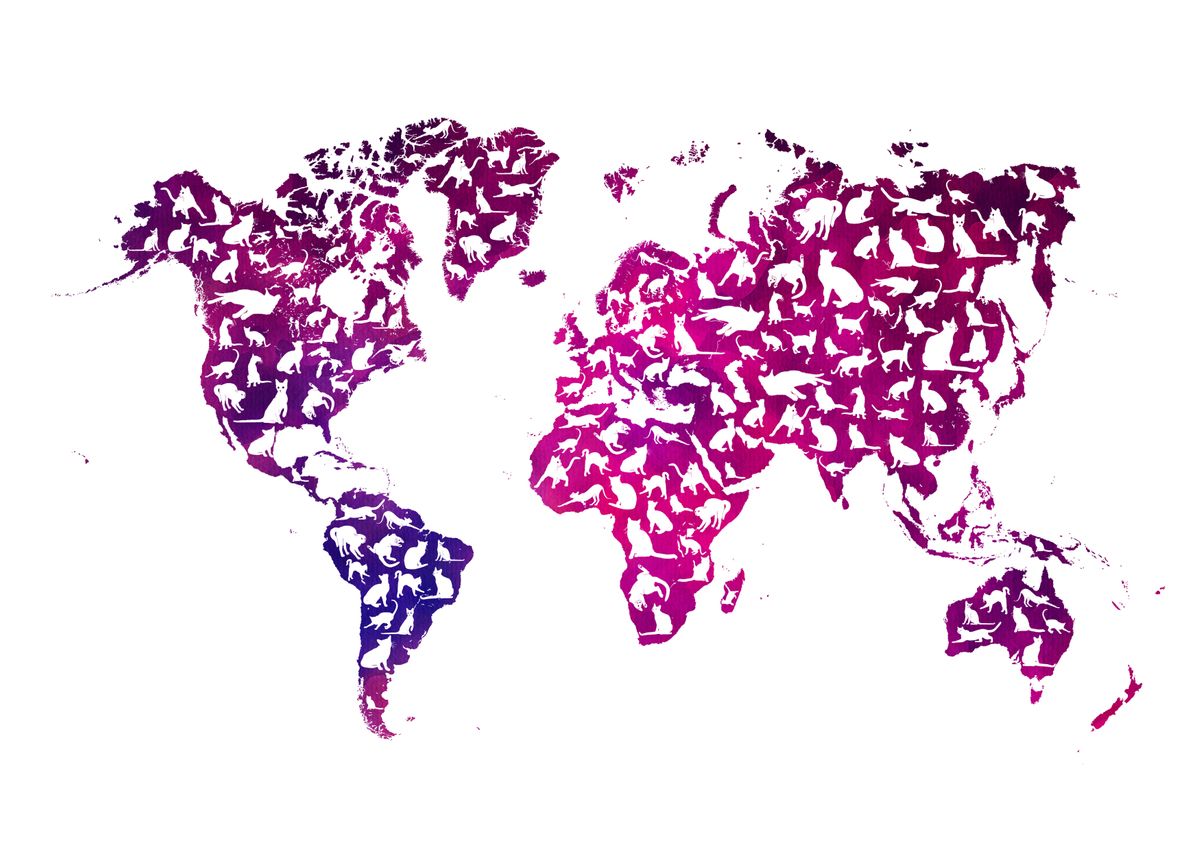 'Cats world map' Poster, picture, metal print, paint by JBJart Justyna ...