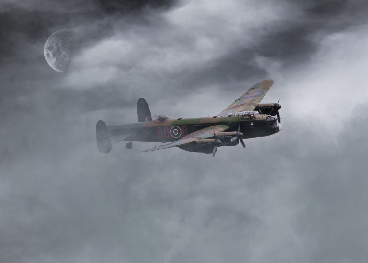 'RAF Bomber Command Lancaster Bomber climbs through the ... ' Poster ...
