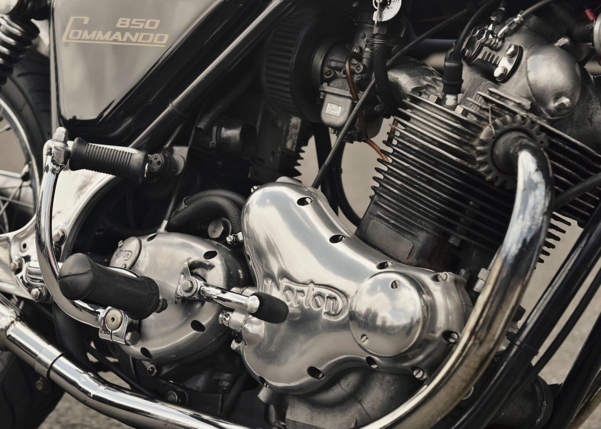 'Close up of a classic British Norton motorcycle engine' Poster ...