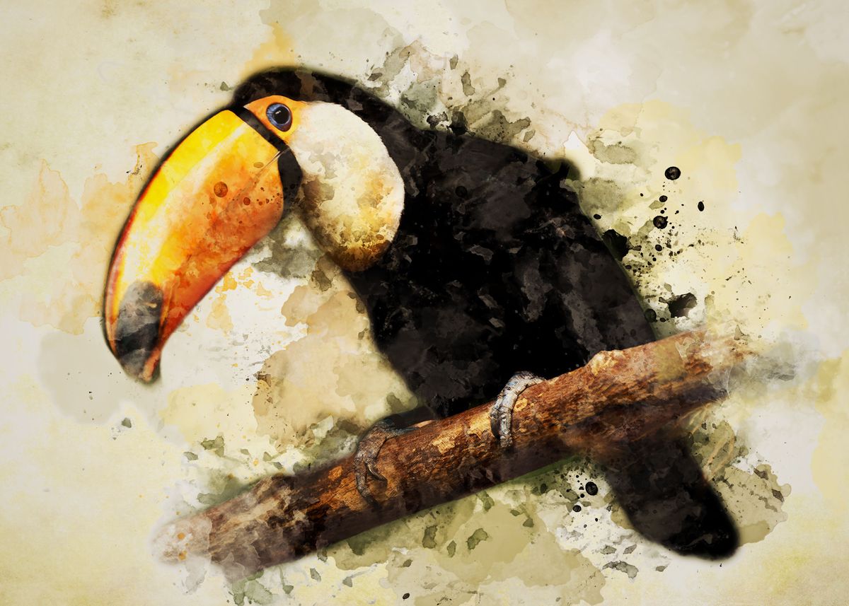 'Tucan on the branch - digital art' Poster by Jaroslaw Blaminsky | Displate