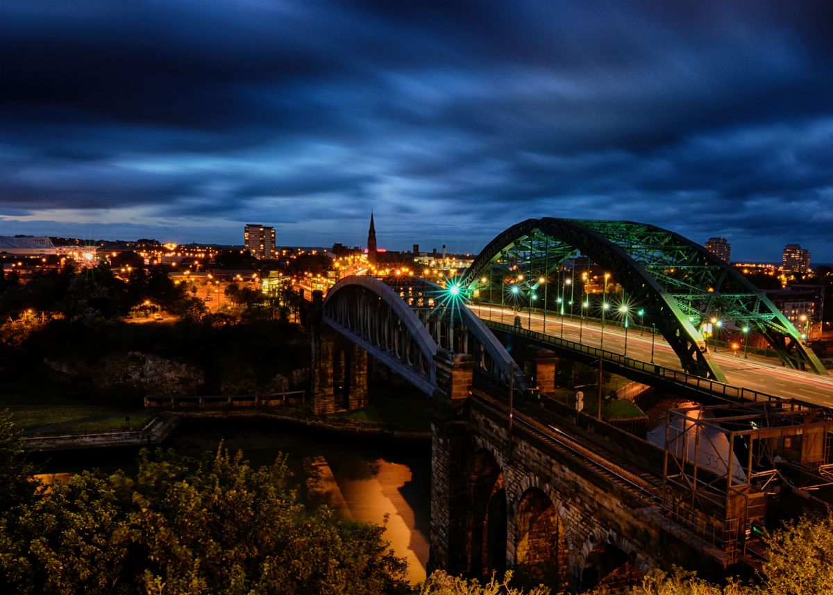 'Night time view of Sunderland' Poster, picture, metal print, paint by ...