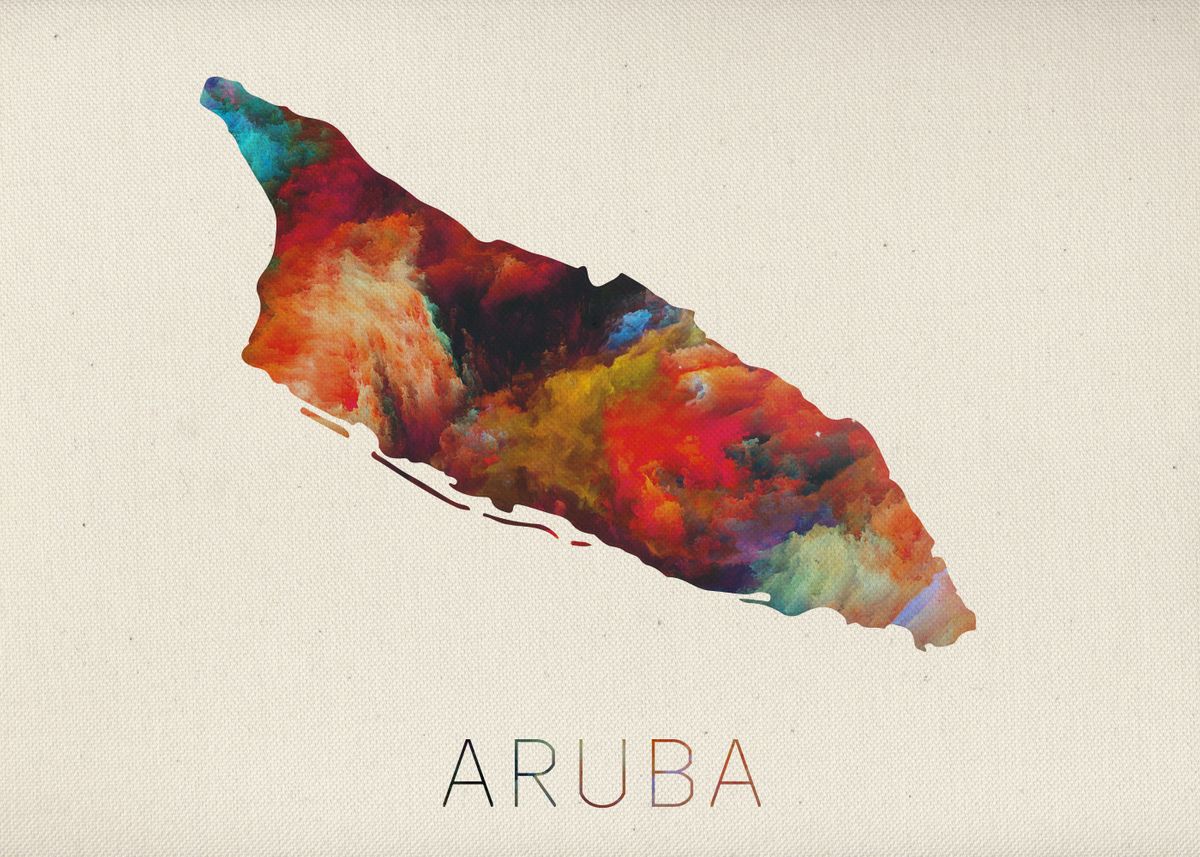 'Watercolor Map of Aruba.' Poster, picture, metal print, paint by ...