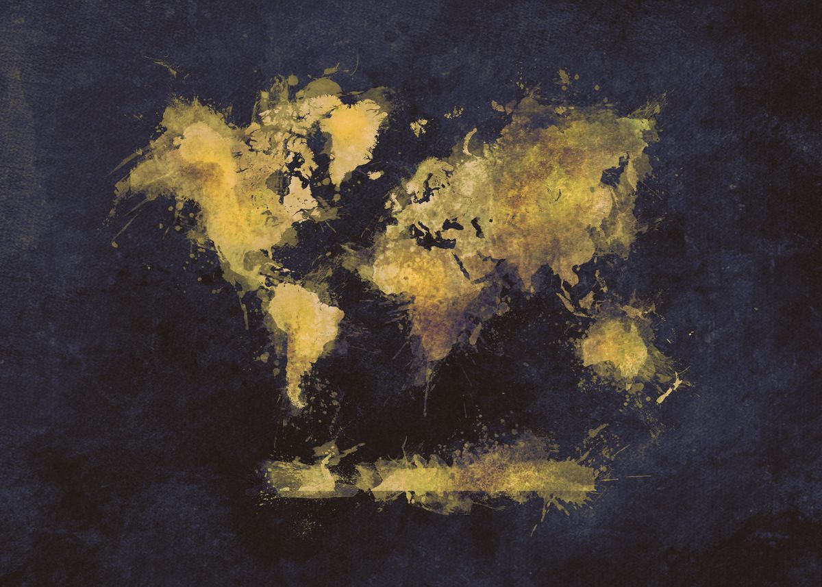 'world map yellow black' Poster, picture, metal print, paint by JBJart ...