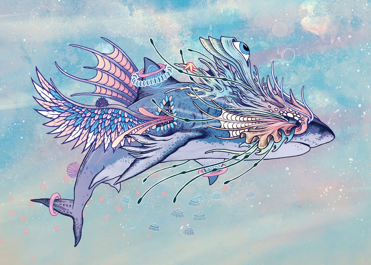 'Journeying Spirit (Shark)' Poster, picture, metal print, paint by Mat ...