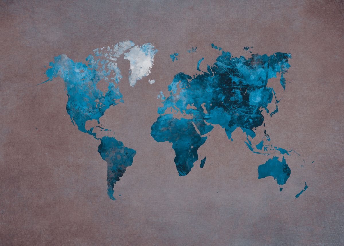 'world map blue ' Poster, picture, metal print, paint by JBJart Justyna ...