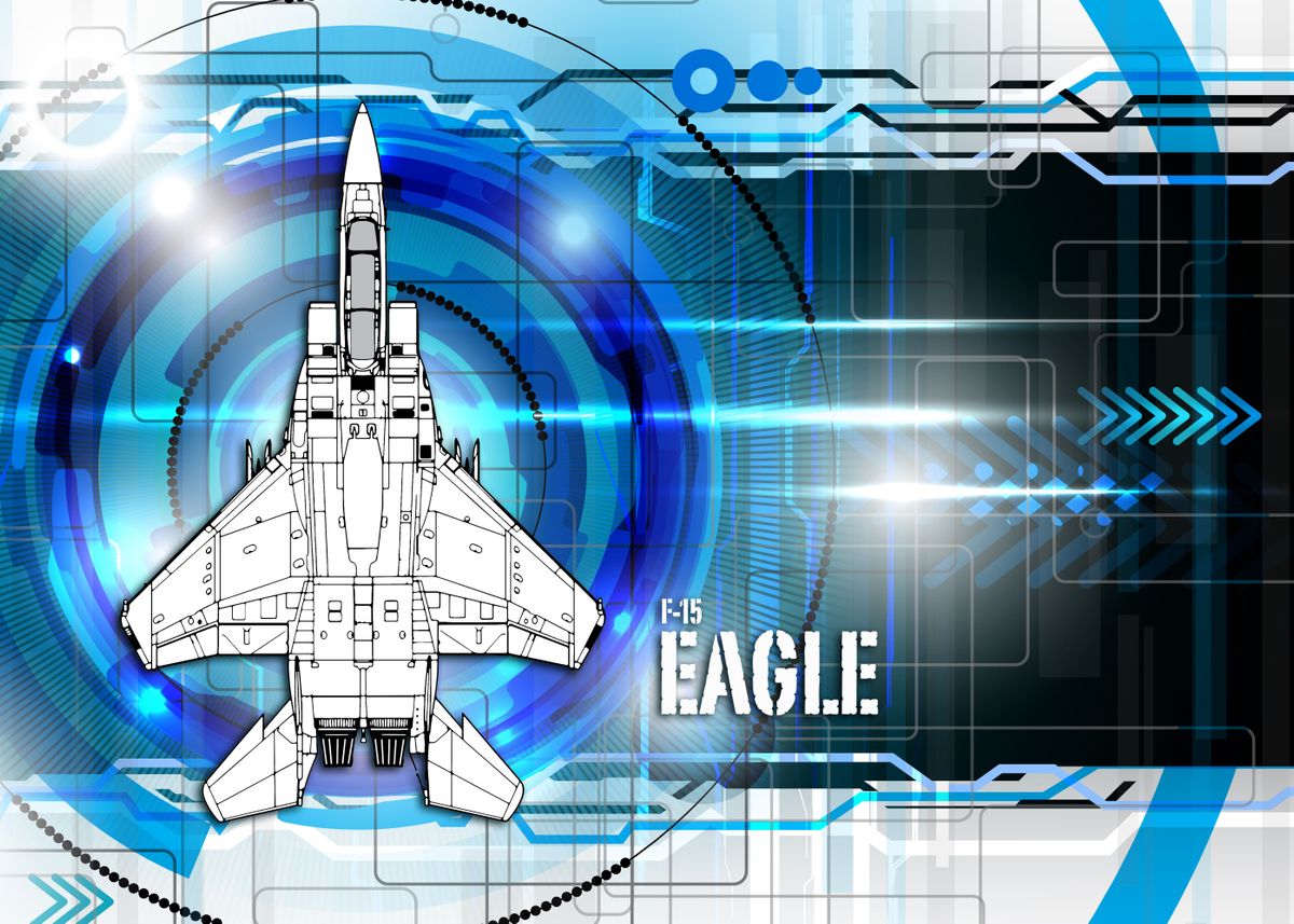 'F-15 Eagle Digital Blueprint art work' Poster, picture, metal print ...