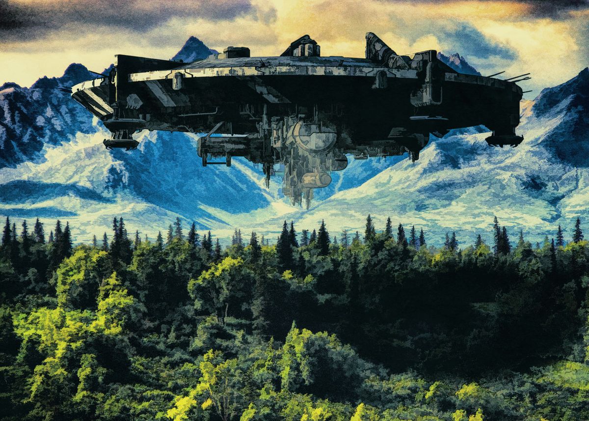 'The alien ship over the forest ' Poster, picture, metal print, paint ...