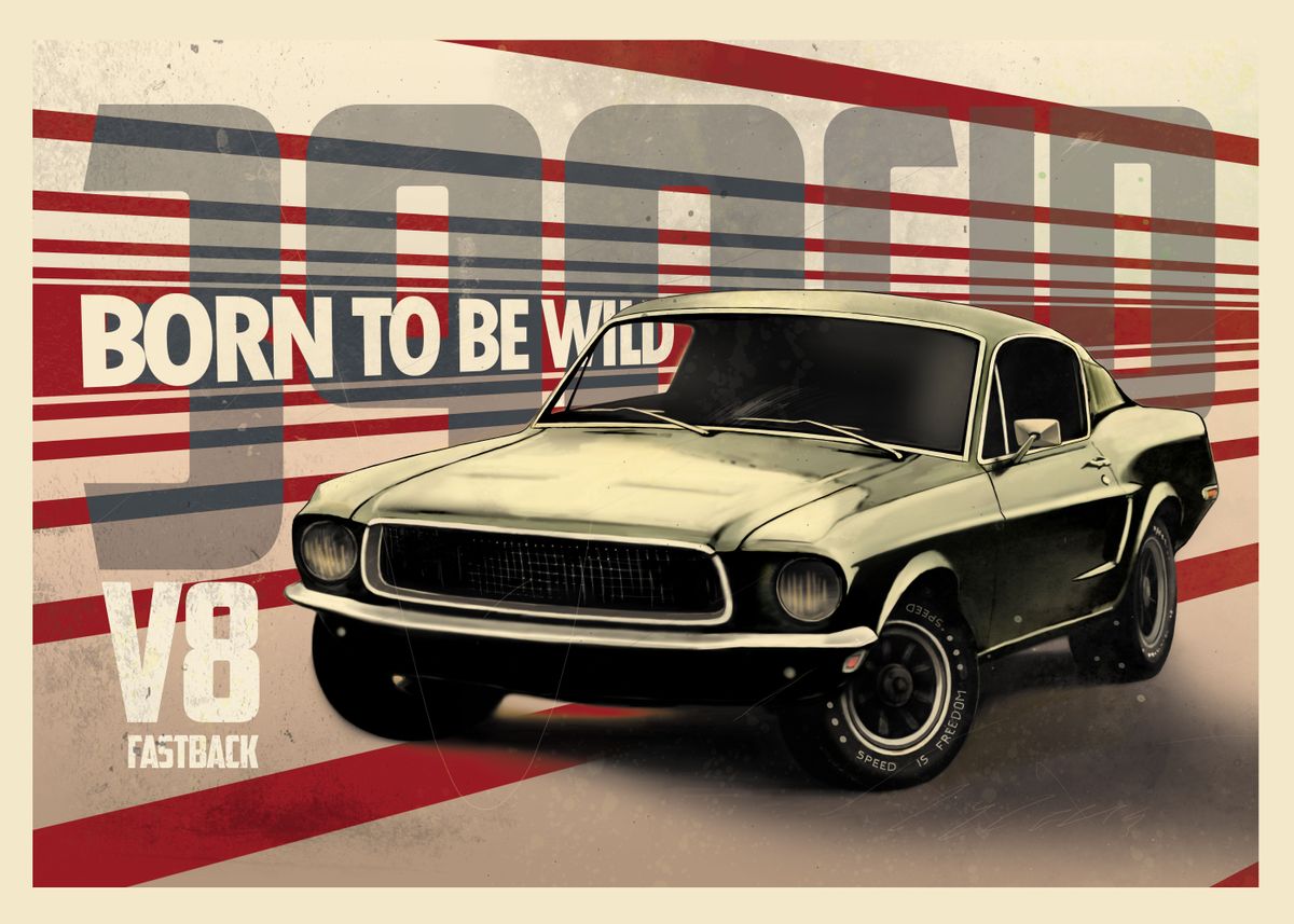 'V8 Fastback' Poster, picture, metal print, paint by Eden Design | Displate