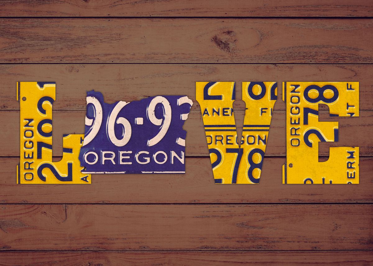 'Oregon State Love Heart License Plates Art Phrase' Poster by Design ...