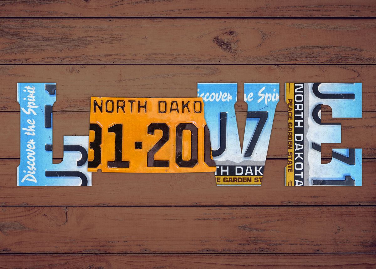 'North Dakota State Love Heart License Plates Art P' Poster, picture ...