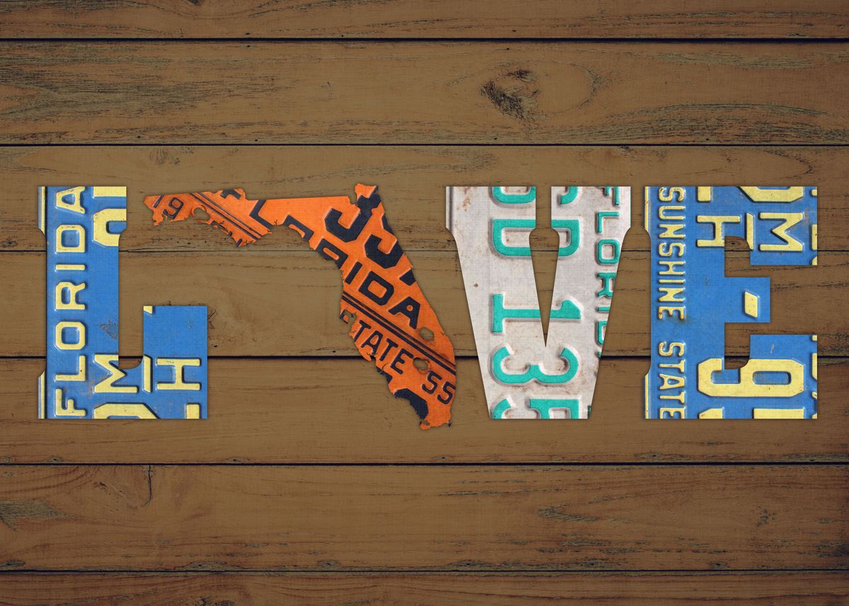 'Florida State Love Heart License Plates Art Phrase' Poster by Design ...