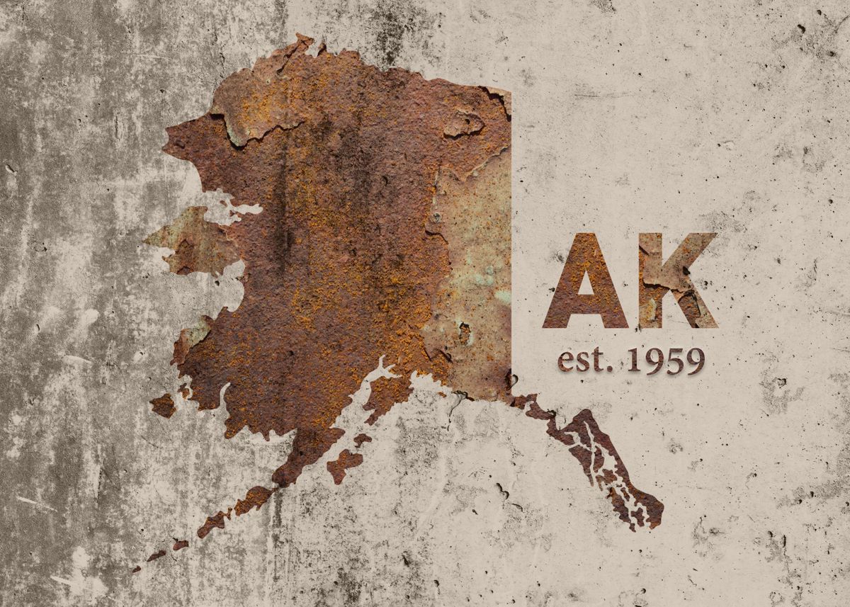 'Alaska State Founded Date Rusty Map Series No 19' Poster, picture ...