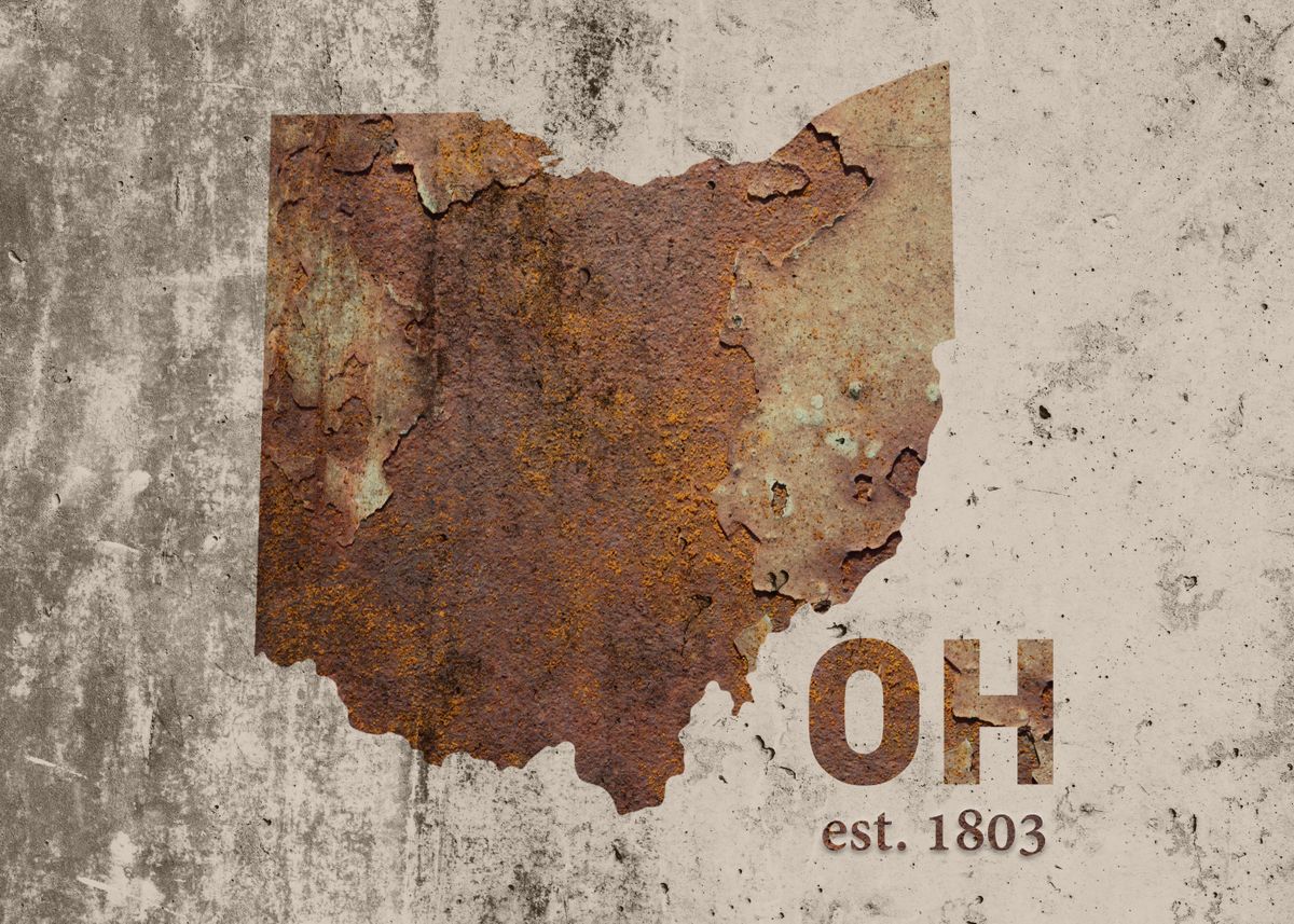 'Ohio State Founded Date Rusty Map Series No 18' Poster, picture, metal ...