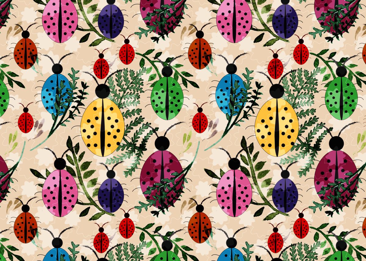 'Ladybugs' Poster, picture, metal print, paint by Deja Reve | Displate