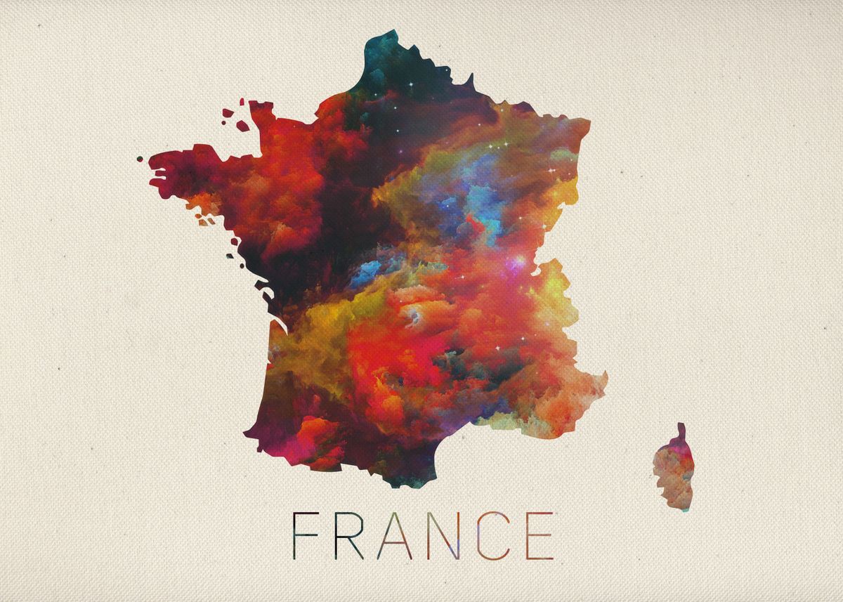'France Watercolor Map' Poster, picture, metal print, paint by Design ...