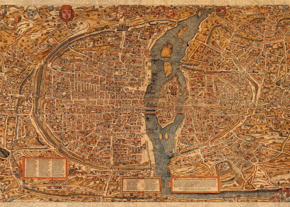 'Map of Paris France 1550' Poster, picture, metal print, paint by ...