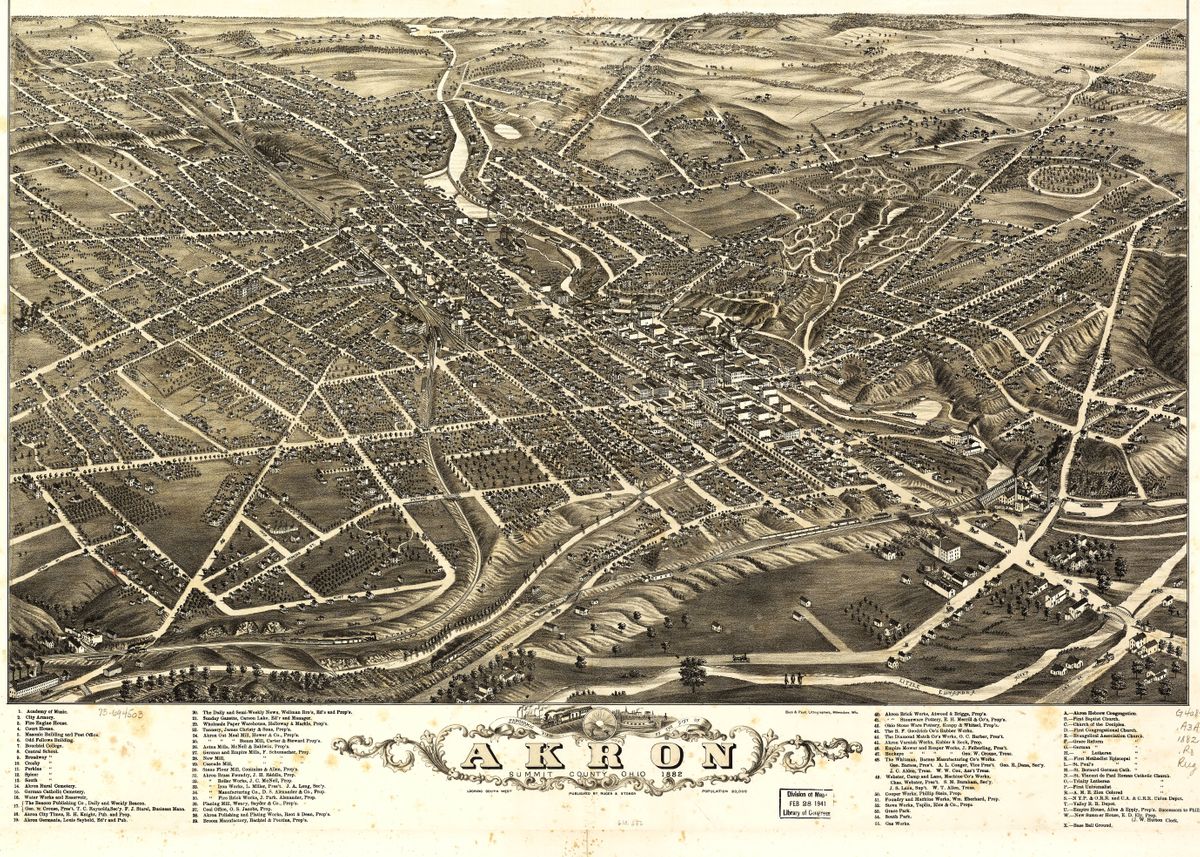 'Aerial View of Akron, Ohio (1882)' Poster, picture, metal print, paint ...
