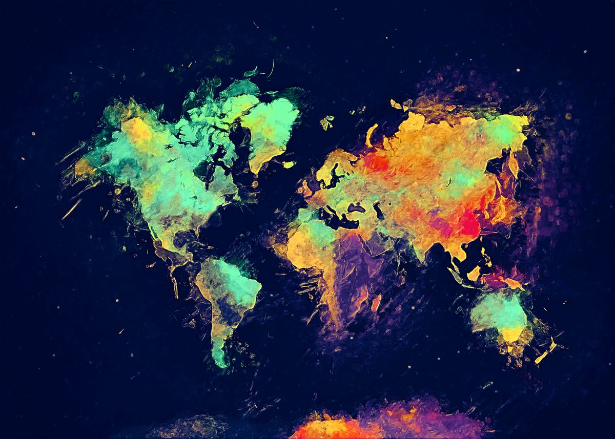 'world map colors oil' Poster, picture, metal print, paint by JBJart ...