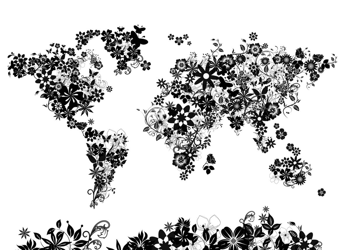 'world map flowers 9' Poster, picture, metal print, paint by Bekim Art ...