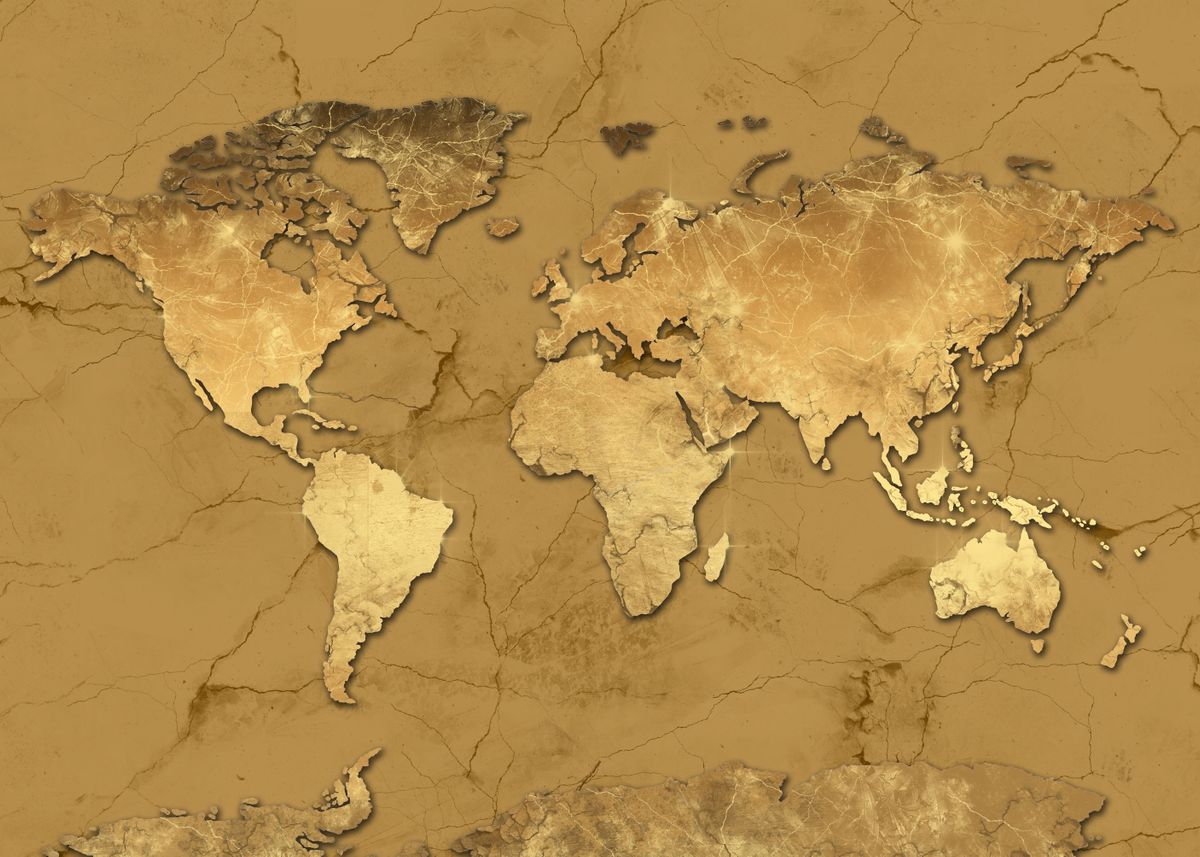 'world map gold' Poster, picture, metal print, paint by Bekim Art ...