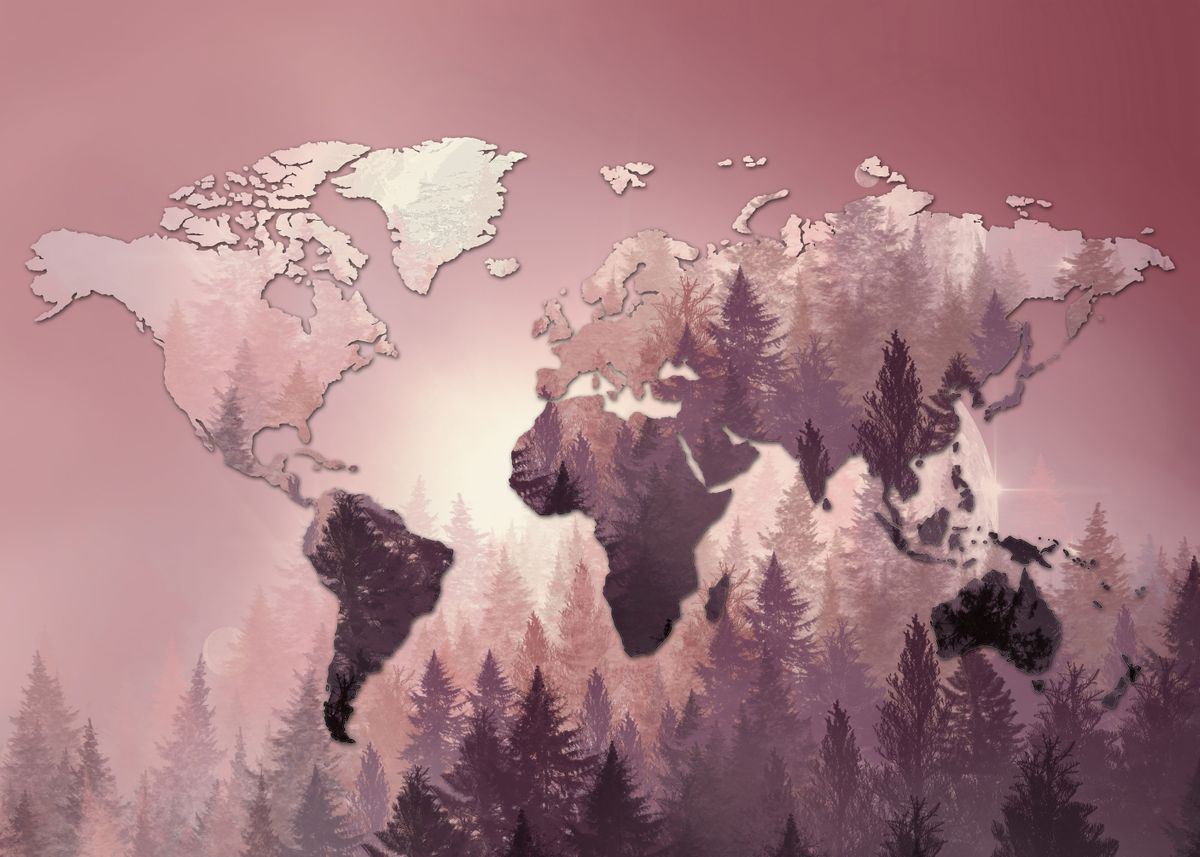 'world map forest 4' Poster by Bekim Art | Displate
