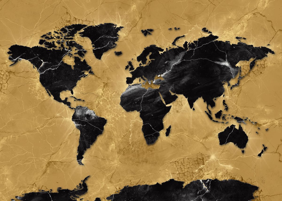 'world map gold 2' Poster, picture, metal print, paint by Bekim Art ...