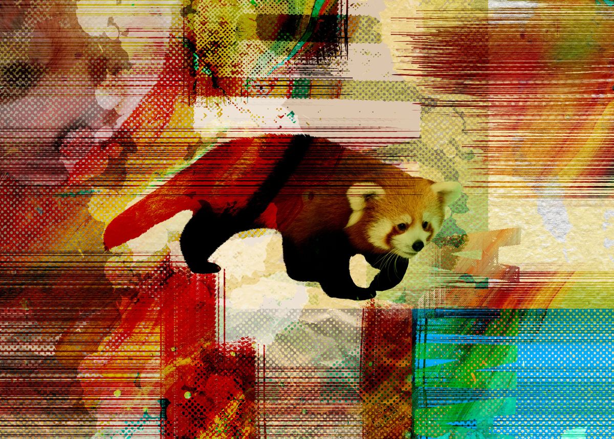 'Red Panda Abstract' Poster, picture, metal print, paint by Lioudmila ...