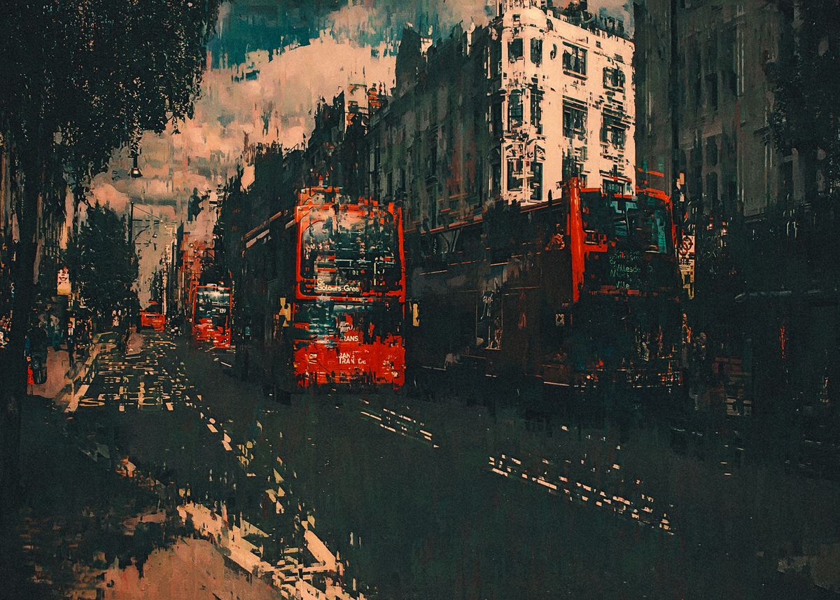 'Red Bus' Poster, picture, metal print, paint by 2DArtworks | Displate