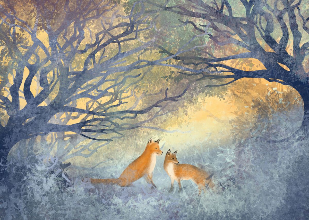 'Two Foxes' Poster, picture, metal print, paint by Constance Wilds ...