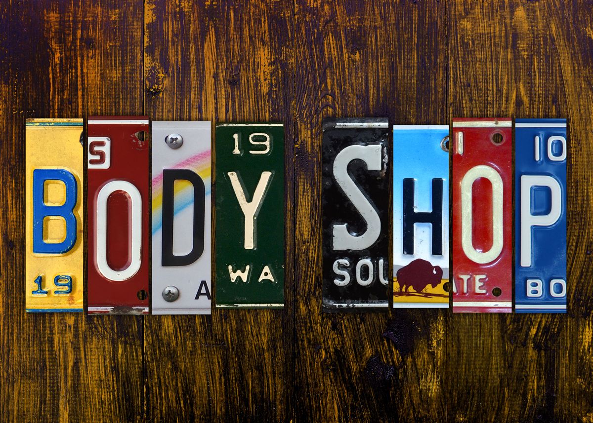 'Body Shop Lettering Sign' Poster, picture, metal print, paint by ...