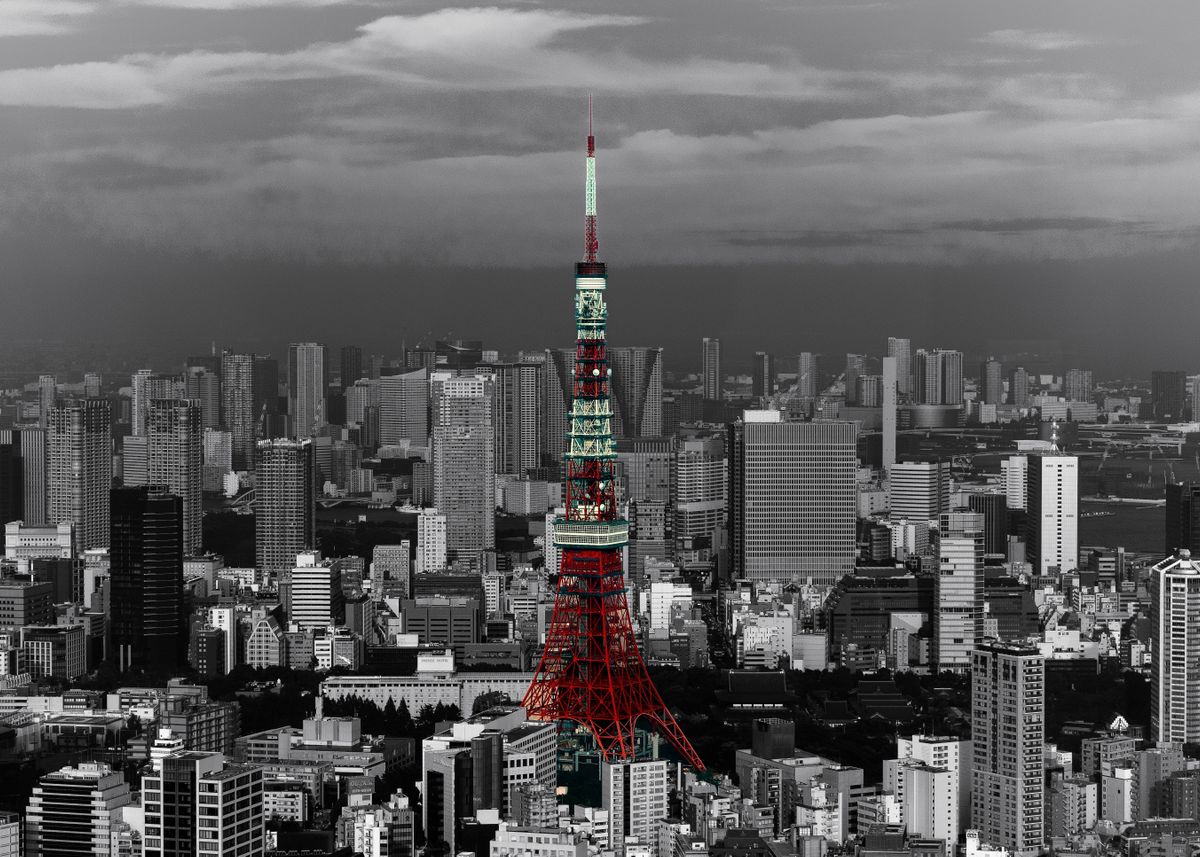 'Tokyo tower BW' Poster by Calum Burns | Displate