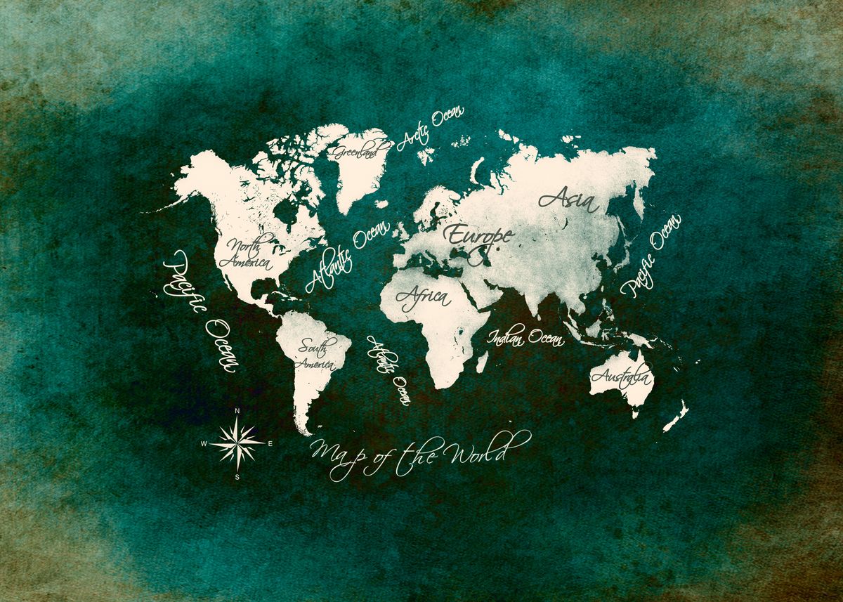 'world map dark green' Poster by JBJart Justyna Jaszke | Displate