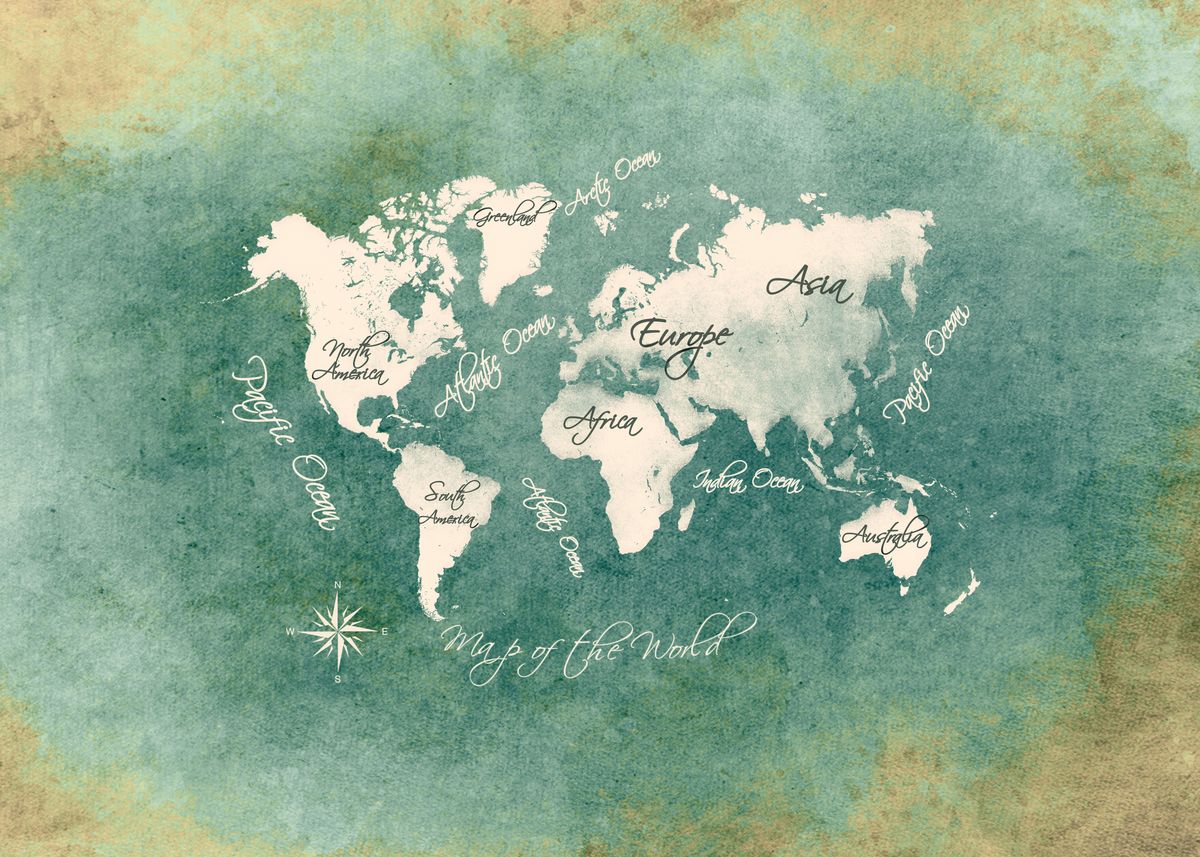 'world map white green' Poster, picture, metal print, paint by JBJart ...