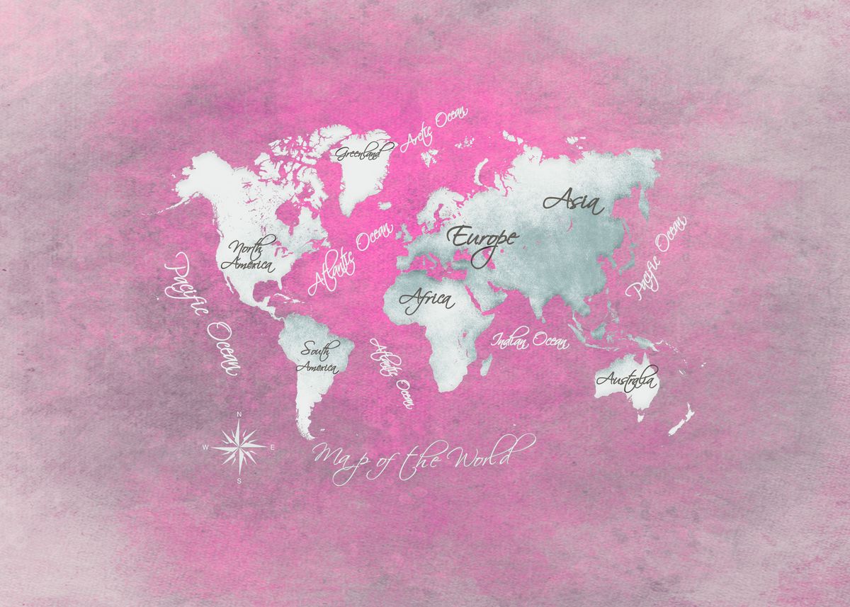 'world map white magenta' Poster by JBJart Justyna Jaszke | Displate