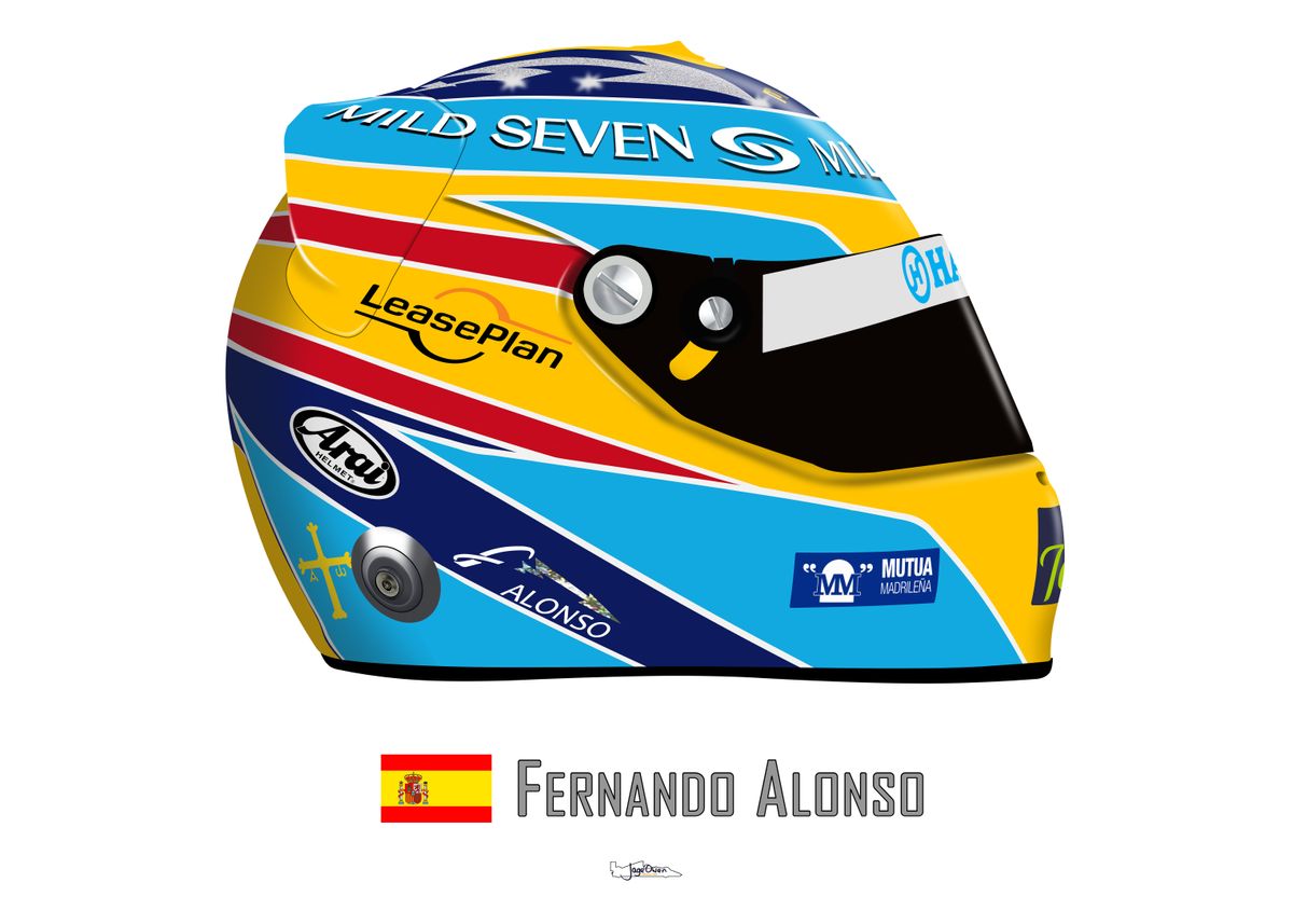 'Alonso - 2006 helmet' Poster, picture, metal print, paint by Jeremy ...