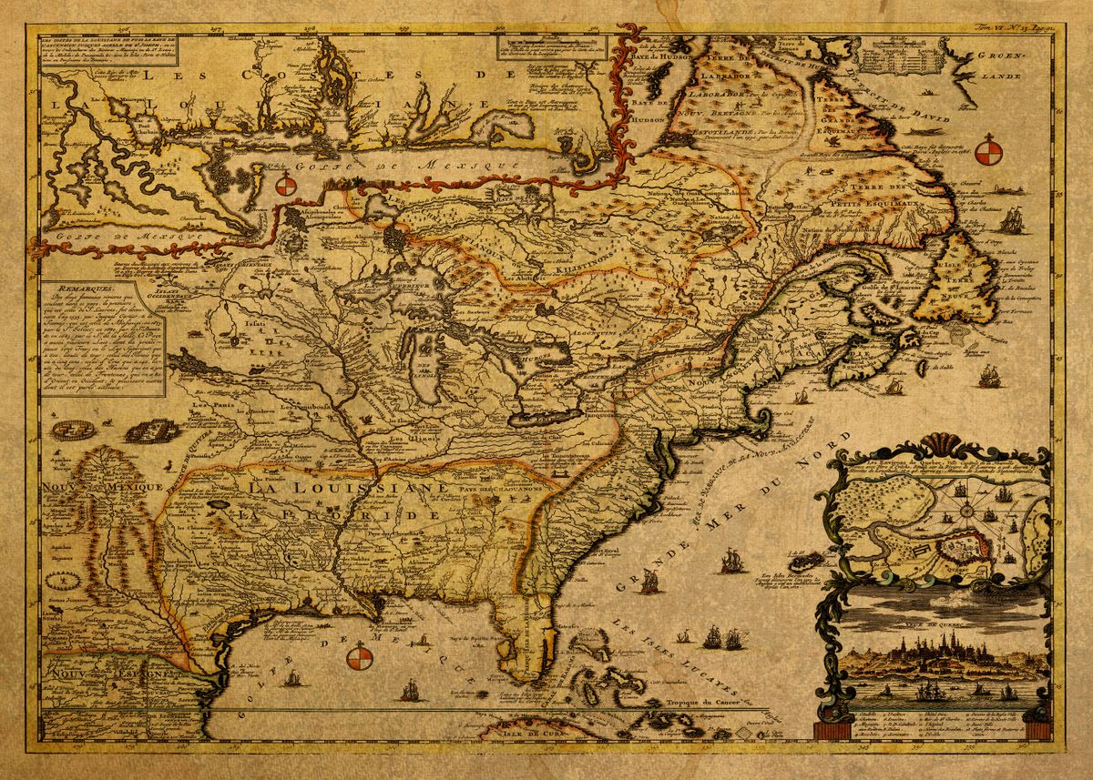 'Vintage Map French America' Poster, picture, metal print, paint by ...