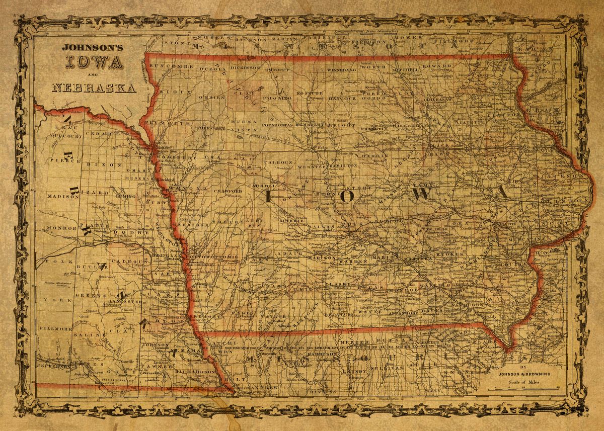 'Vintage Map Iowa 1862' Poster, picture, metal print, paint by Design ...