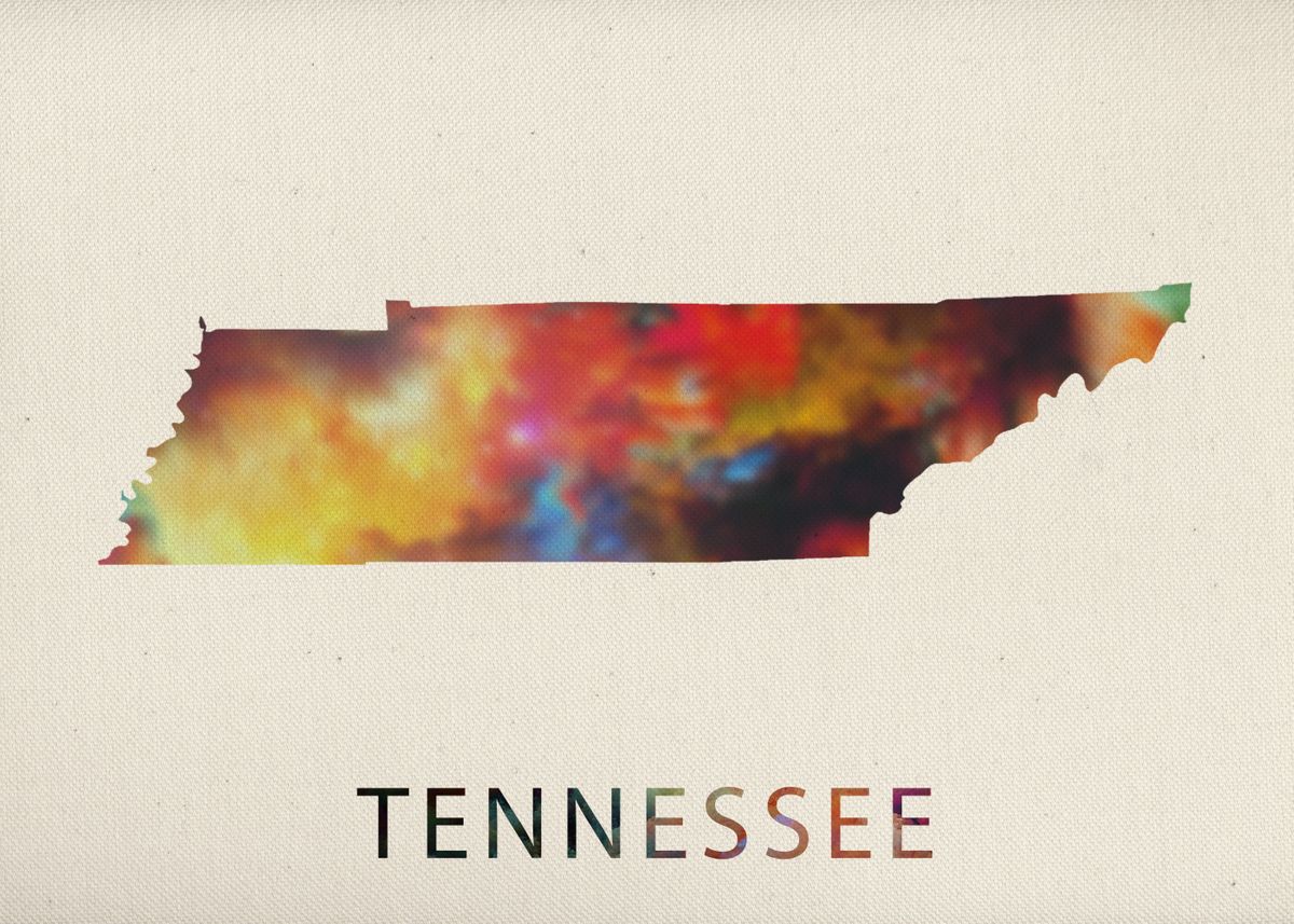 'Tennessee Watercolor Map' Poster, picture, metal print, paint by ...